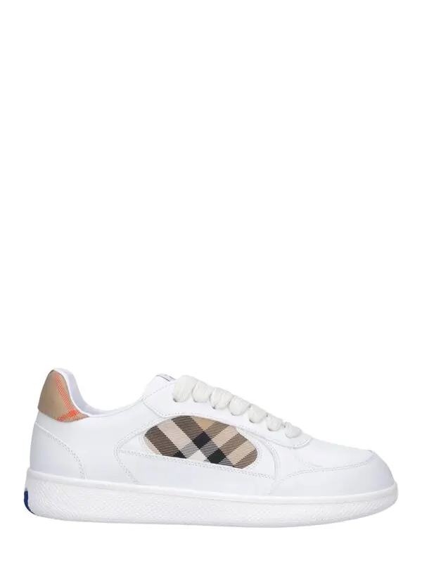 Burberry Low-top Leather Sneakers With Checked Accents - White