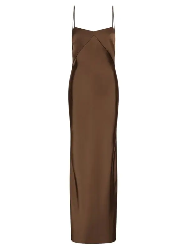 ROTATE BY BIRGER CHRISTENSEN Satin Maxi Slip Dress With V-neck - Marrone