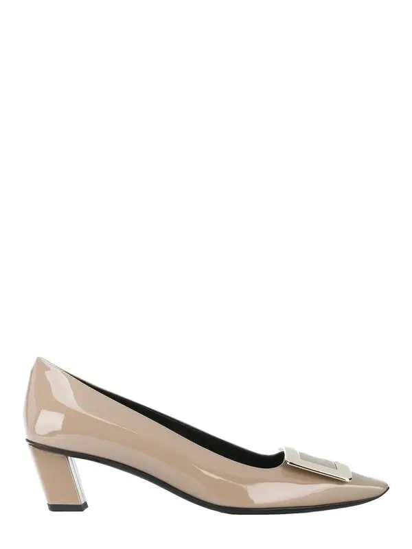 ROGER VIVIER Belle Vivier Patent Leather Pumps With Gold Tone Buckle - Beige