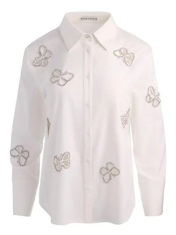 Alice + Olivia Embellished Butterfly Shirt - White