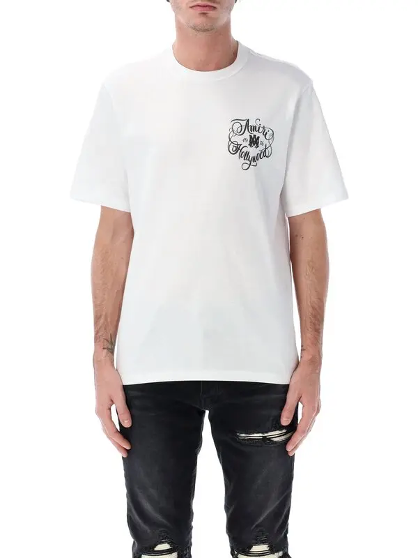 Amiri Relaxed Fit Cotton Crewneck T-shirt With Front & Back "holthendwood" Graphics - Bianco