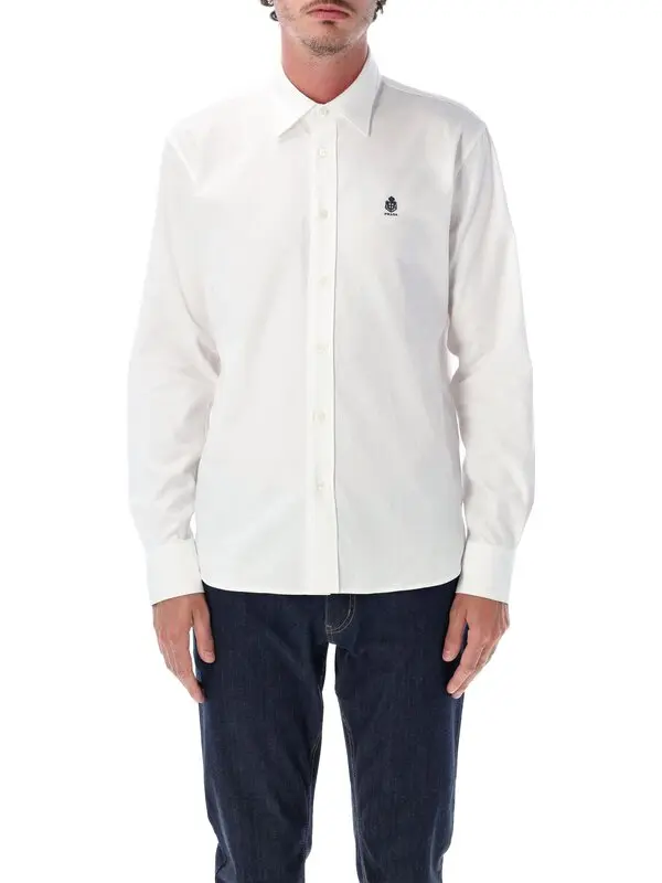 Prada Embroidered Logo Cotton Shirt - Bianco