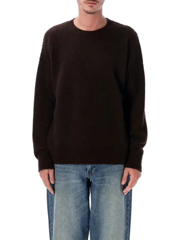 ROBERTO COLLINA Textured Wool Crewneck Sweater - Dark Brown