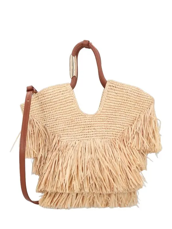 Zimmermann Raffia Fringe Handbag With Top Handle - Beige