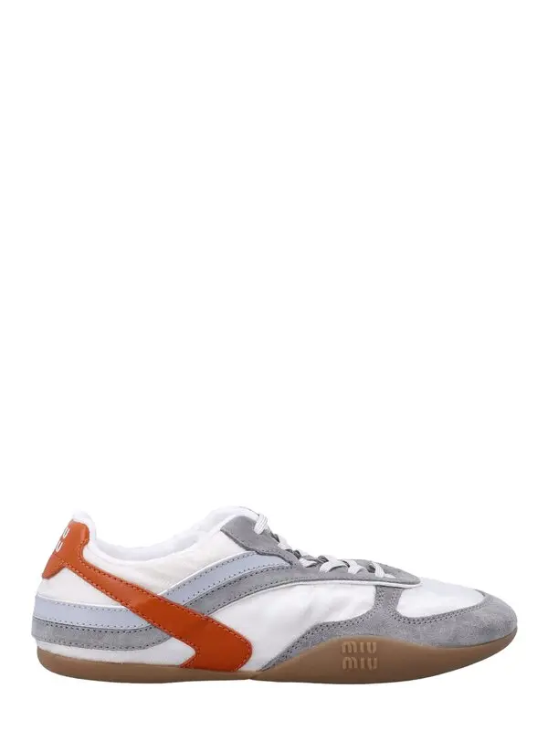 Miu Miu Sport-chic Technical Sneakers With Multicolored Stripe Bands - White+papaya