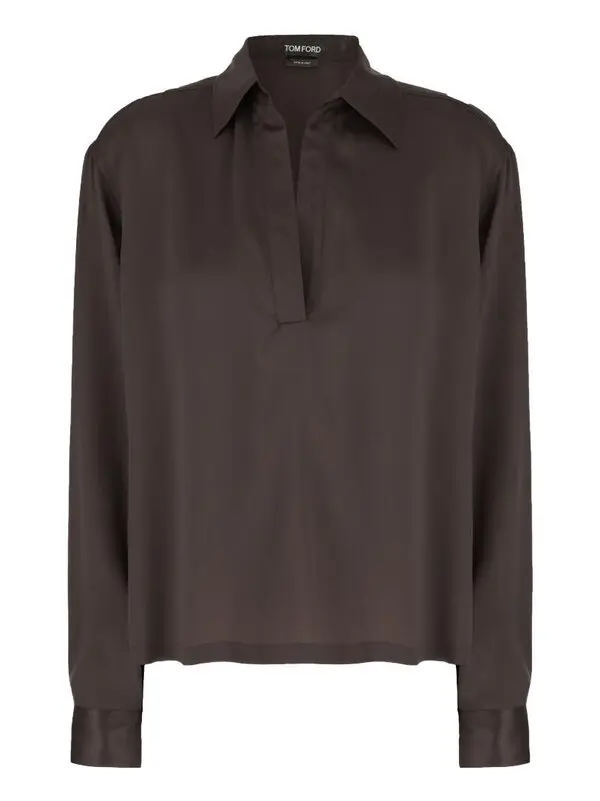 TOM FORD Silk Satin Polo Shirt - Brown