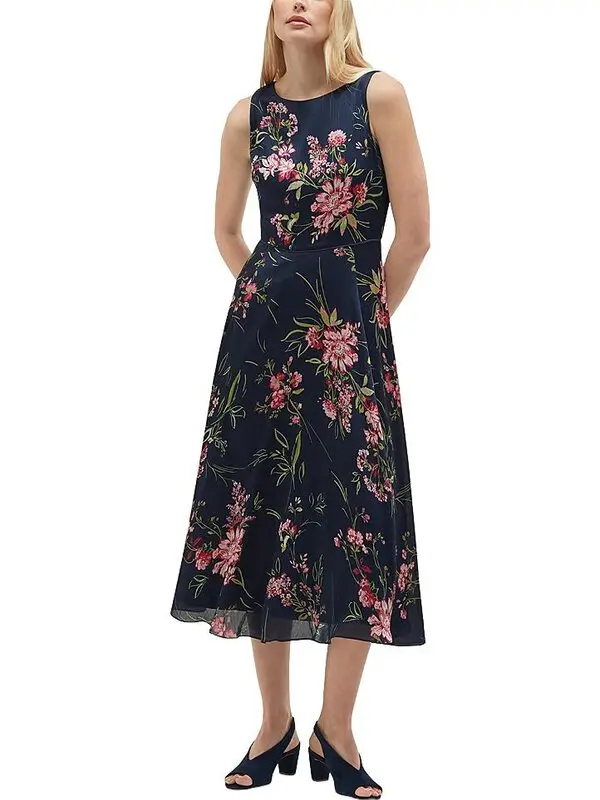 HOBBS LONDON Carly Textured Satin Midi Dress - Midnight Multi