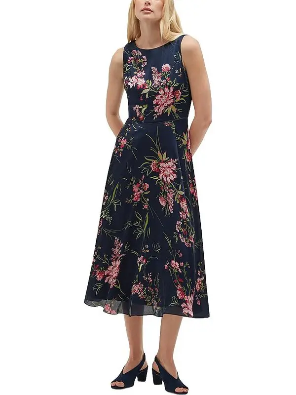 HOBBS LONDON Petites Carly Textured Satin Dress - Midnight Multi