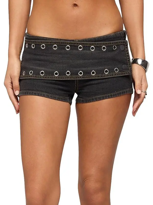 EDIKTED Gabrielle Grommet Wrap Denim Shorts - Black