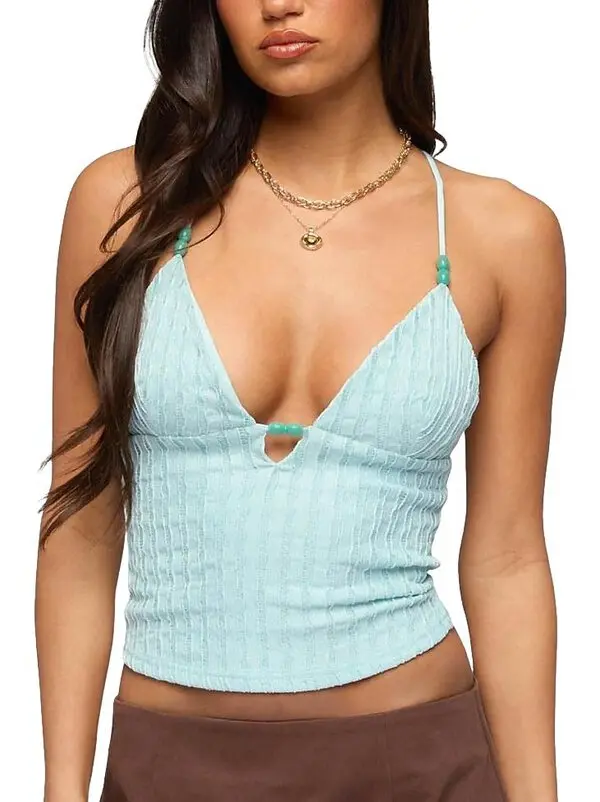 EDIKTED Alitah Bead Textured Tank Top - Light-blue