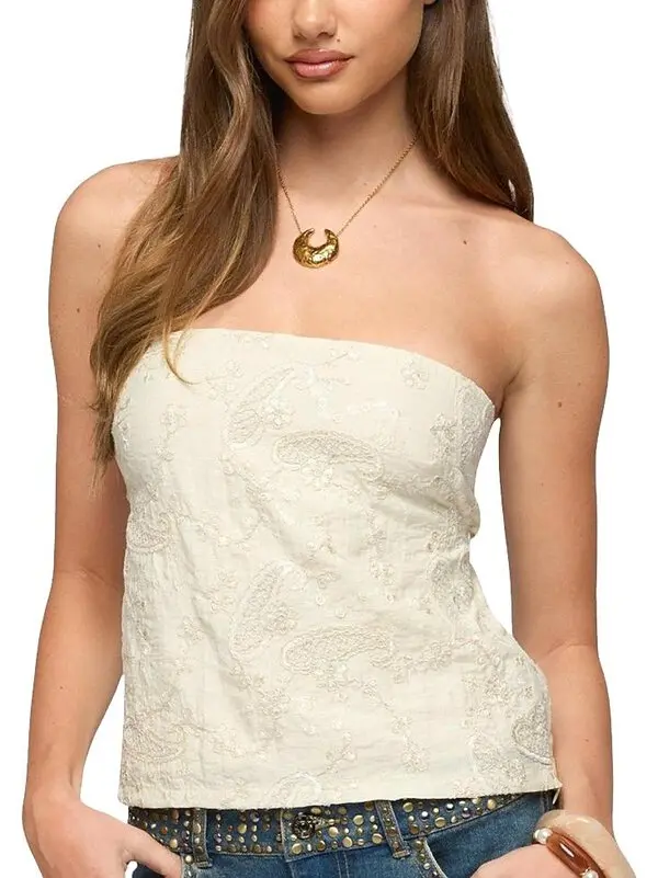 EDIKTED Cheyne Embroidered Strapless Top - Ivory