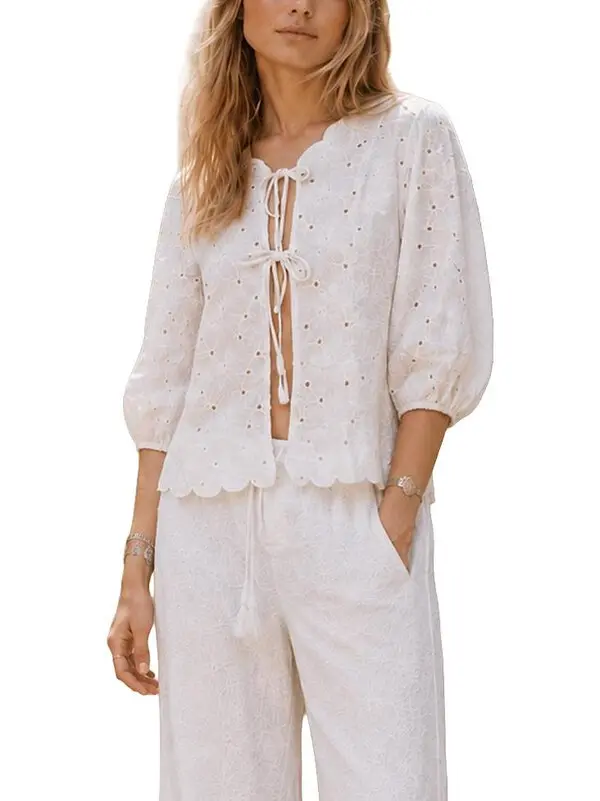 Calypso St. Barth Carmen Embroidered Cotton Voile Top - White