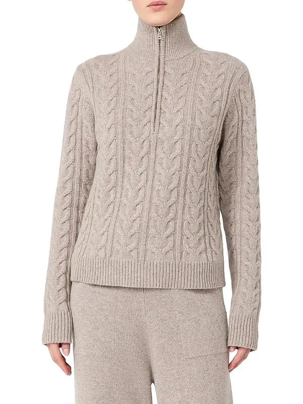 Max Mara Mxmlibero Cable Knit Quarter Zip Sweater - Sand