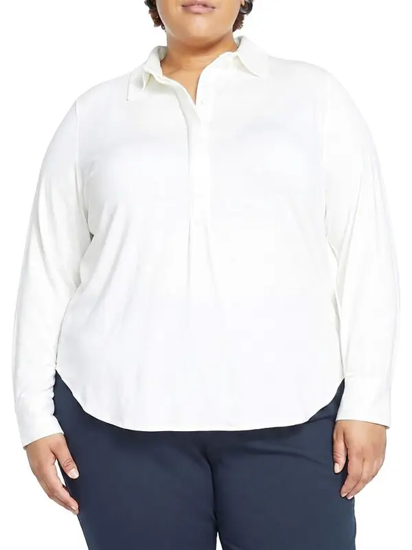 Universal Standard Elbe Popover Liquid Jersey Shirt - White