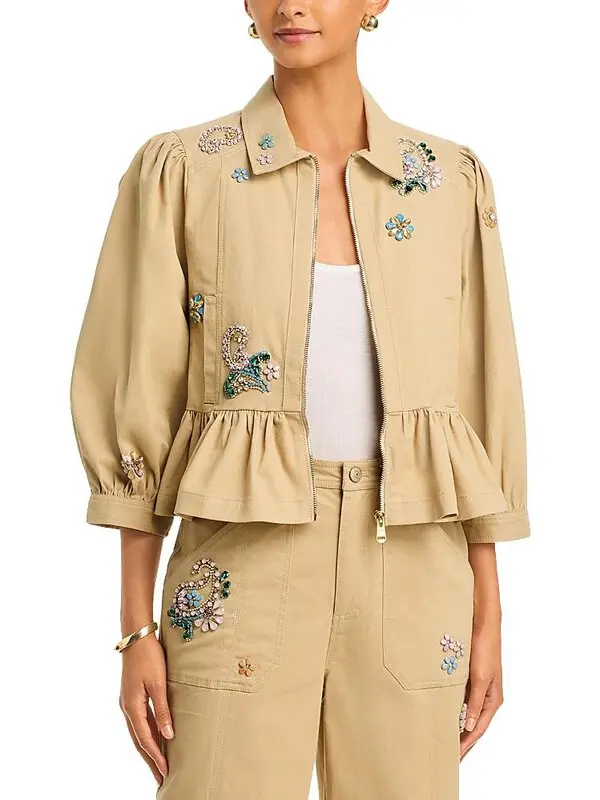 Cinq À Sept Rhinestone Paisley Daphne Jacket - Khaki