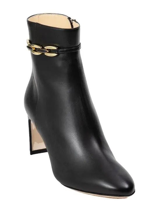 ELIZEE Sabina Leather Ankle Boots With Chain Detail - Black