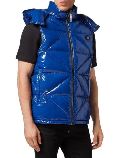 Philipp Plein Sleeveless Quilted Puffer Jacket With Hood - Darkblue