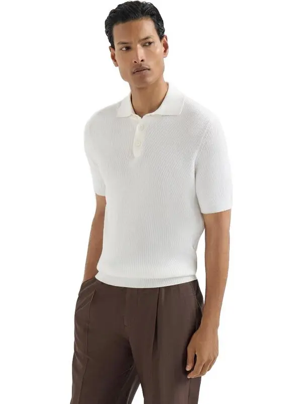 Brunello Cucinelli Cotton English Rib Knit Polo Shirt - Panama