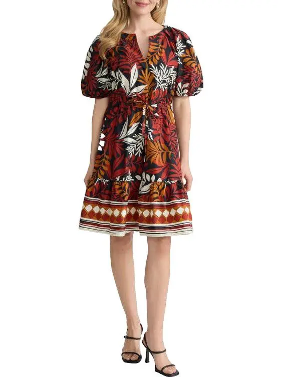 Jones New York Botanical Print Fit & Flare Dress - Dark Spice Multi