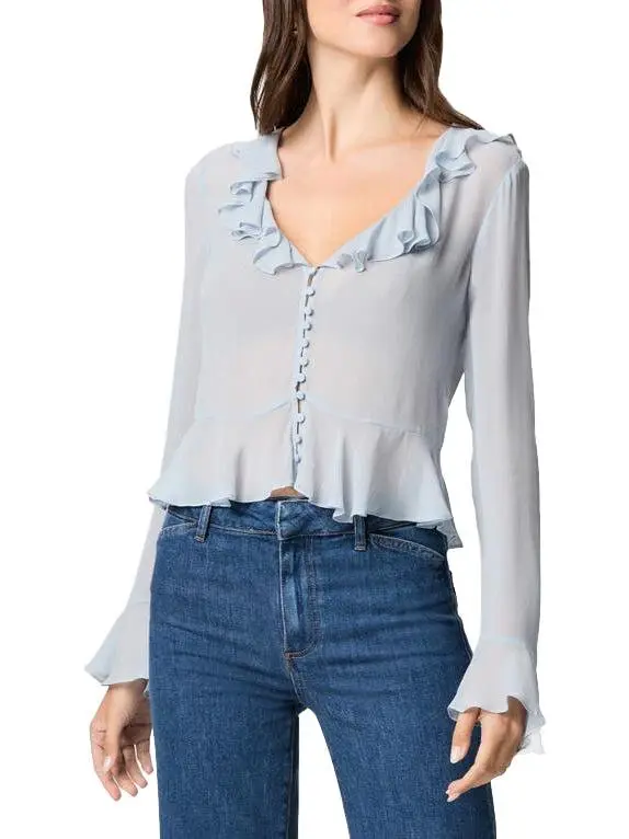 Paige Getty Long Sleeve Chiffon Ruffle Top - Stardust Blue