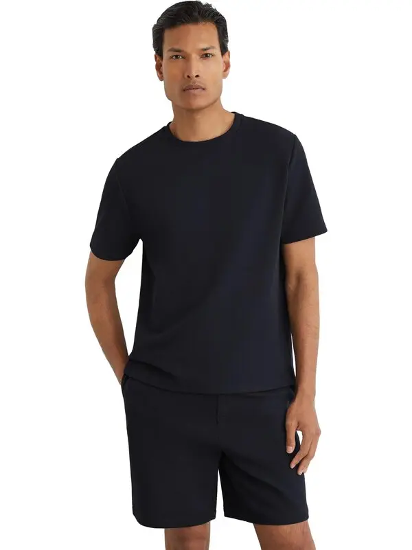 REISS Cole Textured Modern-fit Crew-neck T-shirt - Navy