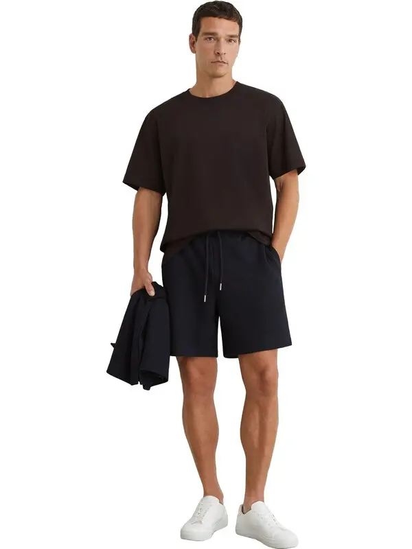 REISS Elijah Textured Drawstring Shorts - Navy
