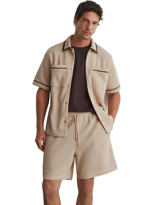 REISS Textured Drawstring Shorts - Stone