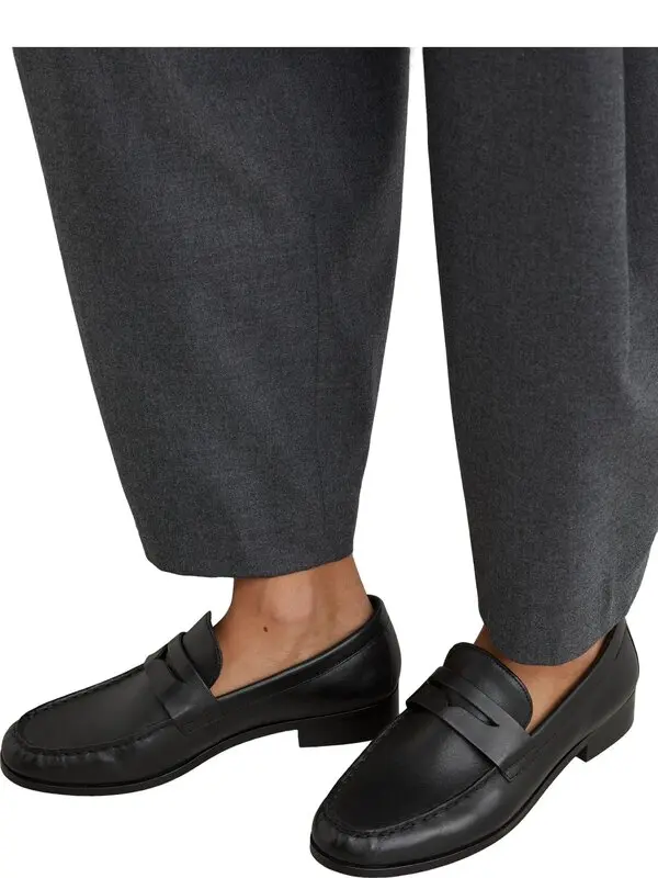 REISS Kallie Leather And Suede Penny Loafers - Black