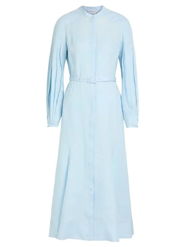 Gabriela Hearst Lydia Belted Linen Midi Shirt Dress - Light Blue