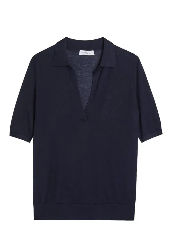 Gabriela Hearst Frank Cashmere And Silk-blend Polo Top - Navy