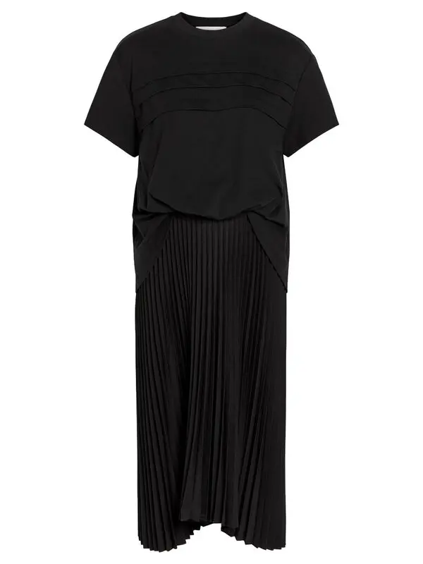 3.1 Phillip Lim Tucked Plissé Cotton T-shirt Dress - Black