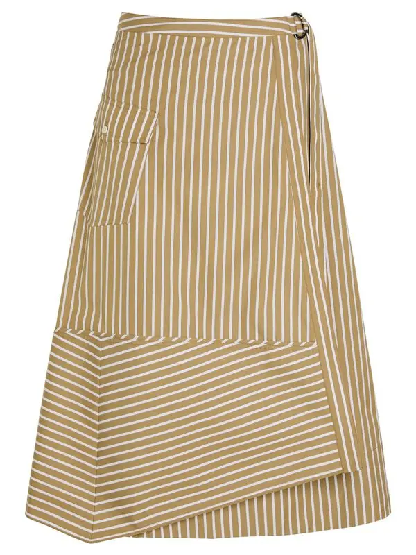 3.1 Phillip Lim Striped Cotton-poplin Wrap Midi Skirt - Khaki