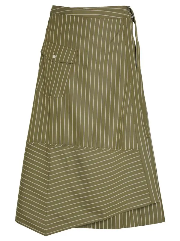 3.1 Phillip Lim Striped Cotton-poplin Wrap Midi Skirt - Olive