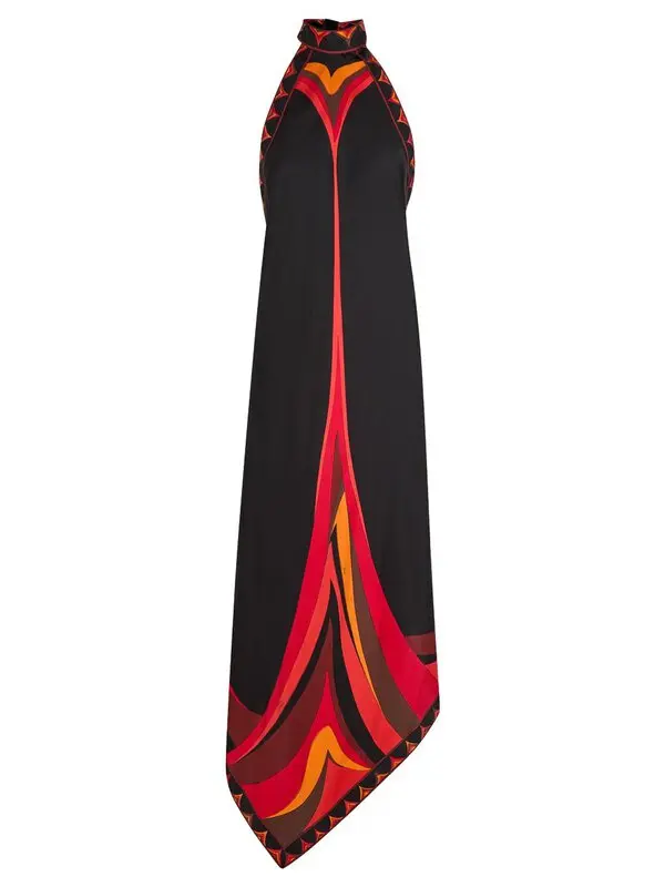Emilio Pucci Printed Halterneck Silk-twill Midi Dress - Orange