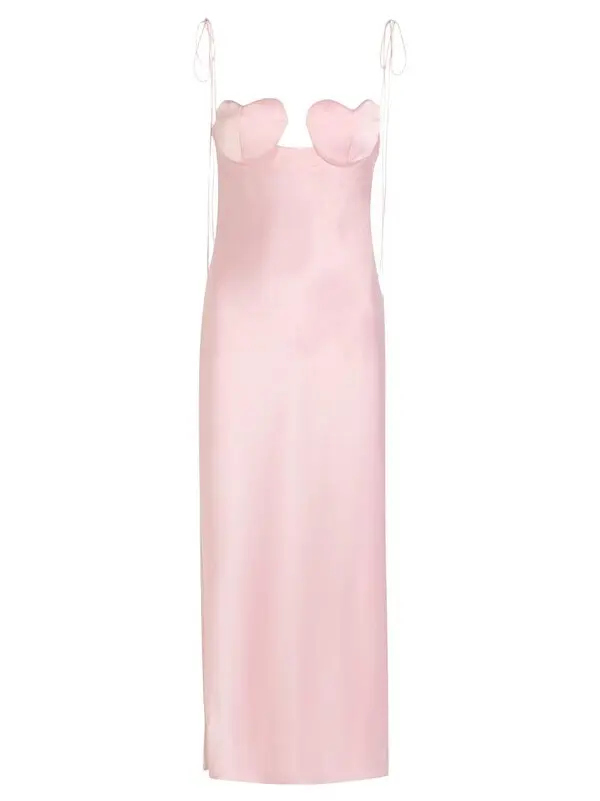 Anna October Heart Sweetheart Neckline Satin Midi Dress - Pink