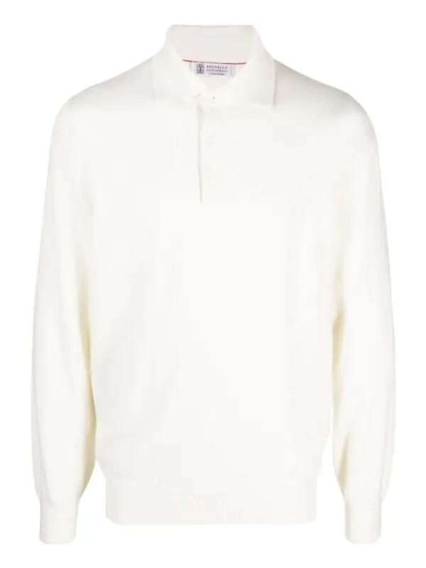 Brunello Cucinelli Long-sleeved Knitted Polo Shirt - White
