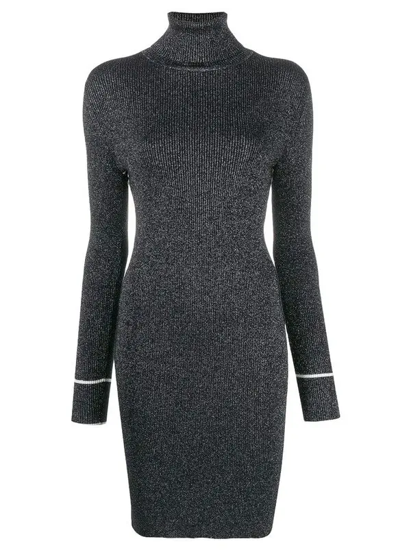 Off-White High Neck Logo Detail Knit Dress - Black