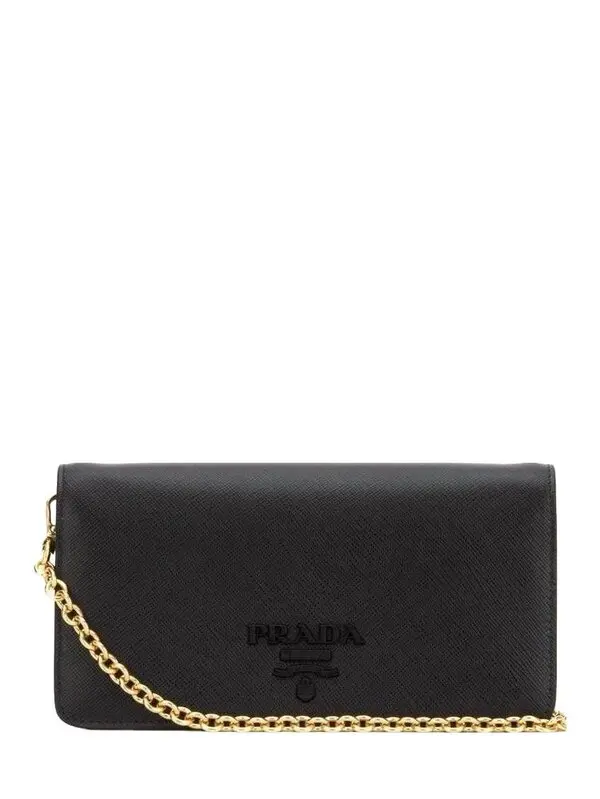 Prada Saffiano Logo Plaque Mini Bag - Black