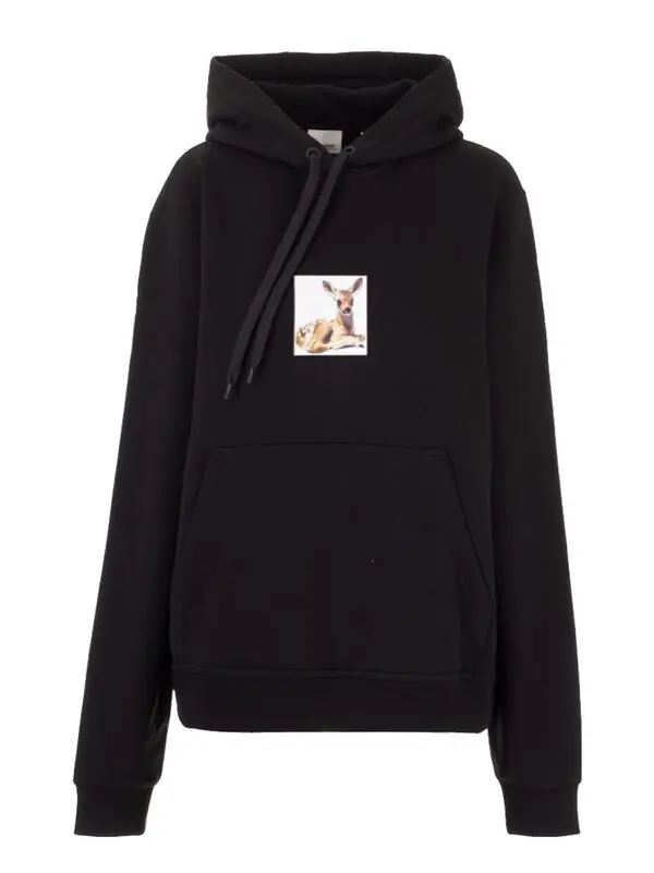 Burberry Oversized Deer Print Hoodie - Black