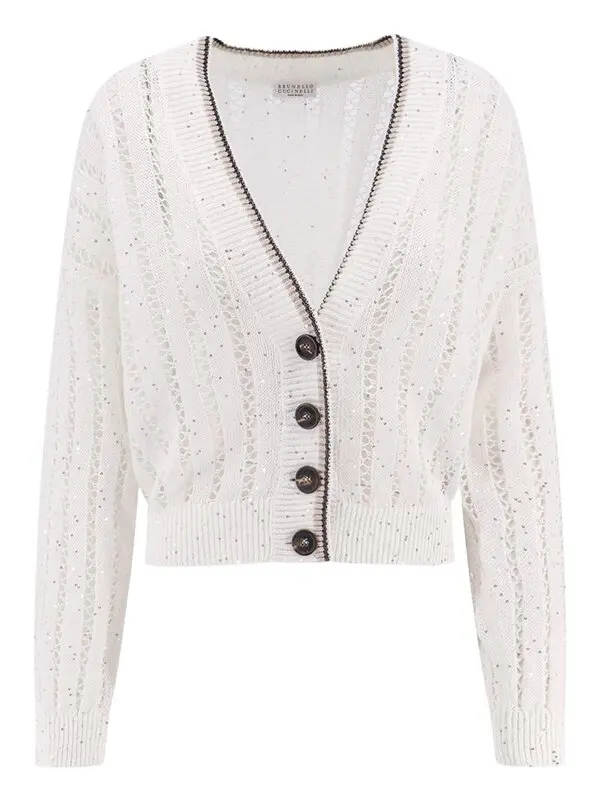 Brunello Cucinelli Dazzling Ribbed Net Cardigan - White