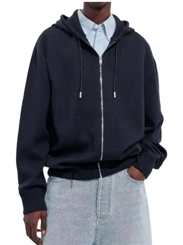 Bottega Veneta Double Wool Zip-up Hoodie - Black