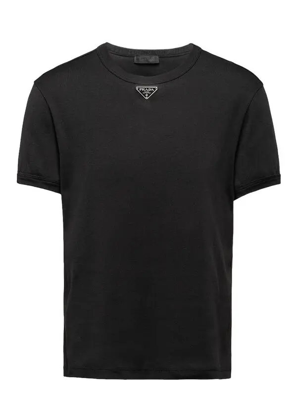 Prada Triangle Logo Crewneck T-shirt - Black