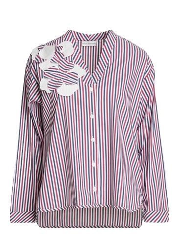 MARIA BELLENTANI Striped Cotton, Polyamide, And Elastane Shirt With Floral Appliqués - Brick