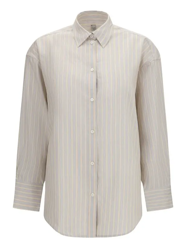 TOTEME Oversized Striped Cotton Shirt - Beige
