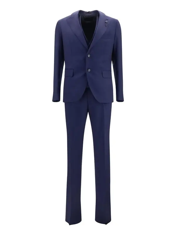 LARDINI Wool Suit With Double-breasted Jacket And Vest - Blue