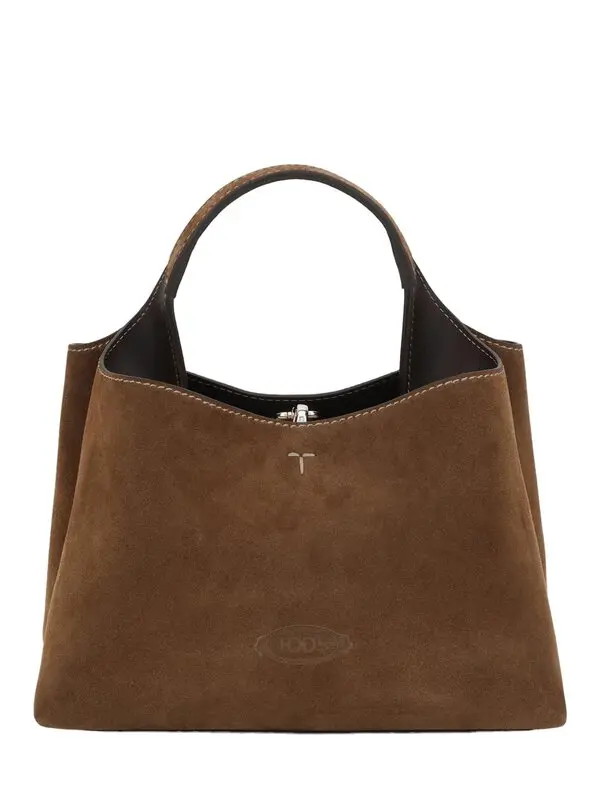 TOD'S Suede Handbag With T Timeless Detail - Brown
