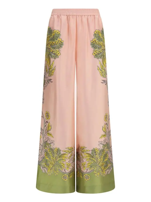 La DoubleJ Printed Silk Twill Wide Leg Pants - Pink