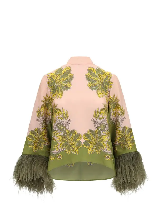 La DoubleJ Silk Top With Ostrich Feather Trim - Multicolour