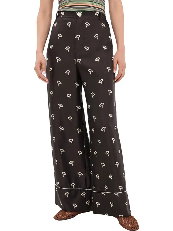 Marni Silk Satin Floral Print Trousers - Teak