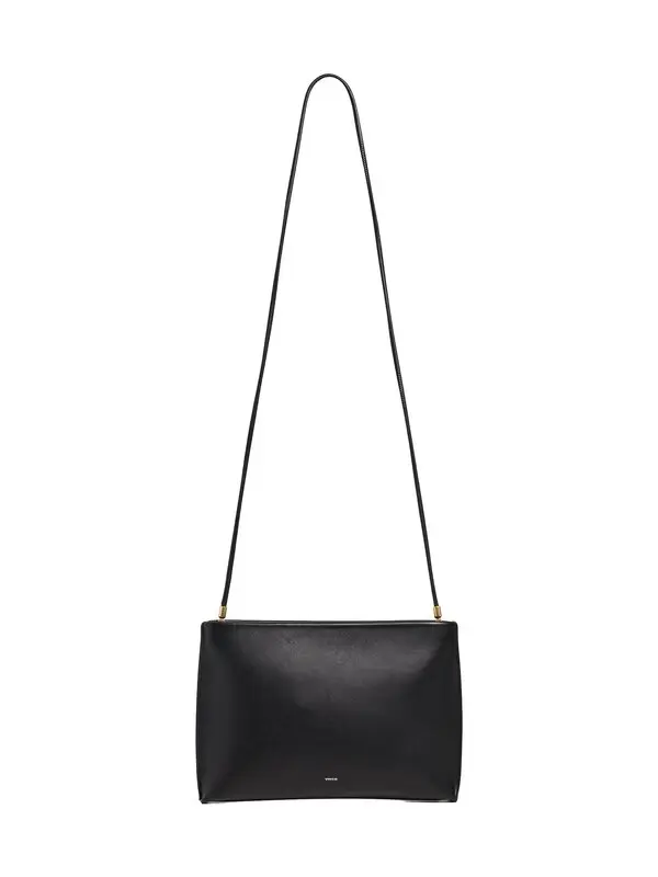 Vince Top Zip Pouch In Leather - Black